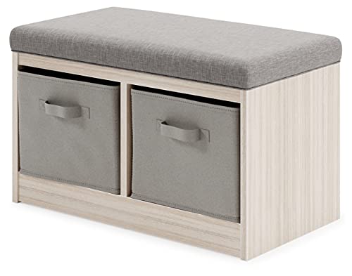 Signature Design by Ashley Blariden Upholstered Storage Bench with Removable Baskets, Gray