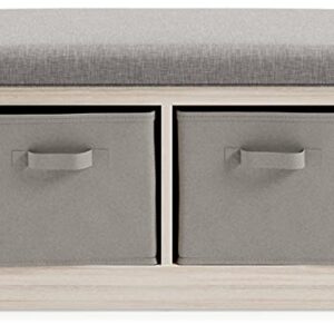 Signature Design by Ashley Blariden Upholstered Storage Bench with Removable Baskets, Gray