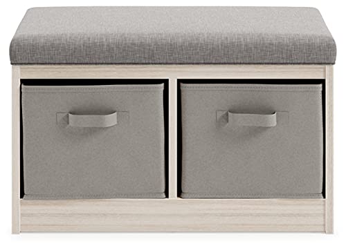 Signature Design by Ashley Blariden Upholstered Storage Bench with Removable Baskets, Gray