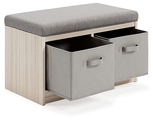 Signature Design by Ashley Blariden Upholstered Storage Bench with Removable Baskets, Gray