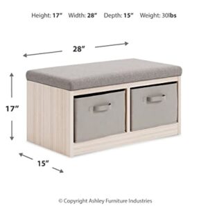 Signature Design by Ashley Blariden Upholstered Storage Bench with Removable Baskets, Gray