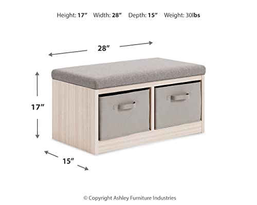 Signature Design by Ashley Blariden Upholstered Storage Bench with Removable Baskets, Gray