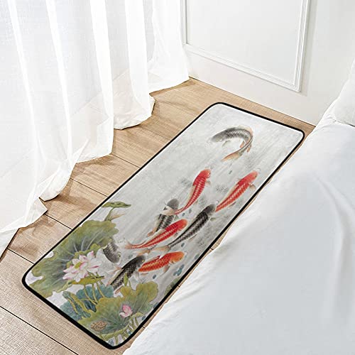 ALAZA Asian Lotus and Carp Fish Area Rug 39 x 20 Inch, Non-Slip Floor Mat Washable Runner Rug for Kitchen Hallway Entryway Living Room Bedroom Dorm Home Decor