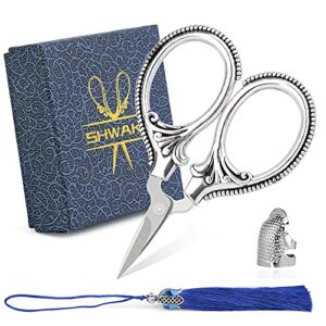 shwakk little embroidery scissors, vintage scissors with european style, vintage sewing kit for crafting, sewing, needlework, handcraft diy tools(flower pattern)