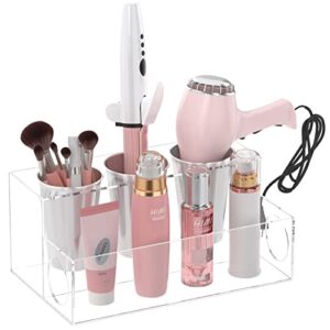 hiimiei hair tools organizer clear acrylic hair dryer holder countertop blow dryer stand storage for vanity bathroom with 3 cups