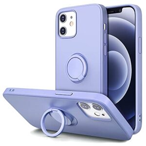 hython case for iphone 12 case & iphone 12 pro case with ring stand, 360° rotatable ring holder magnetic kickstand, shockproof rubber protective phone case cover inner microfiber lining, light purple