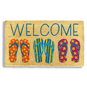 avera products | welcome flip flops, natural coir fiber doormat, anti-slip pvc mat back