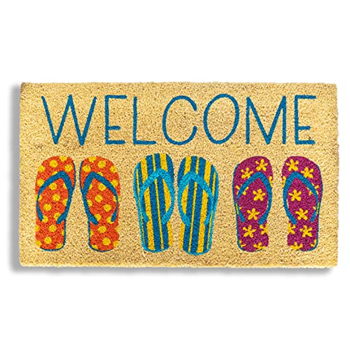 Avera Products | Welcome Flip Flops, Natural Coir Fiber Doormat, Anti-Slip PVC Mat Back