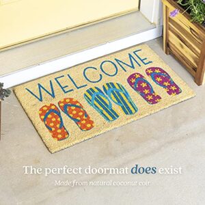 Avera Products | Welcome Flip Flops, Natural Coir Fiber Doormat, Anti-Slip PVC Mat Back