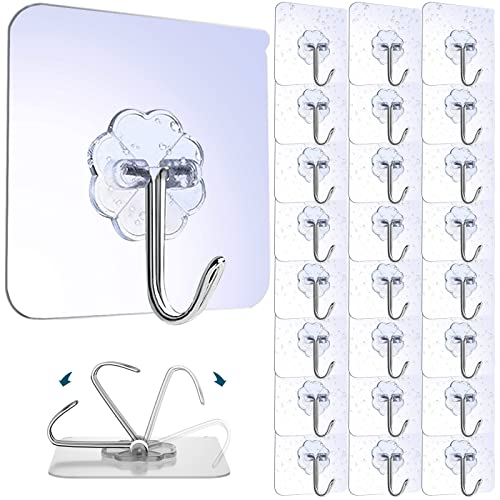 starsea Self Adhesive Hooks, 26 Pack Heavy Duty Anti-Skid Traceless Sticky Hook(Max 22lb), Waterproof Sticky Handy Hooks for Kitchen/Clothes/Office/Closet/Bathroom/Ceiling/Hanger