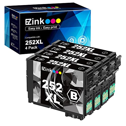 E-Z Ink (TM Remanufactured Ink Cartridge Replacement for Epson 252 T252 T252120 to use with Workforce WF-7110 WF-7710 WF-7720 WF-3640 WF-3620 Standard Capacity (4 Black) 4 Pack