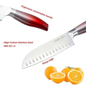 Knife Set With Block, KNIFAST Full Tang 17-Pieces Kitchen Knife Set With Block Wooden German Stainless Steel Cutlery With Knife Sharpener & 6 Steak Knives (Red)