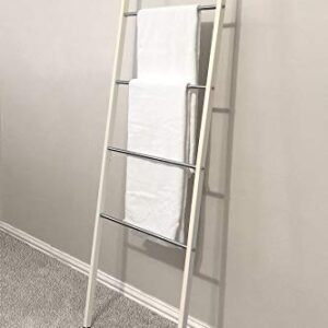 Asta Metal Towel Ladder with 4-Tier Stainless Steel Storage Rungs. Powder-Coated Metal Storage Rack for Bathroom, Bedroom and Laundry Room. B601 (Light Beige)