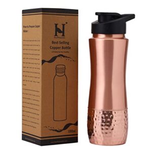 pure copper water bottle with sipper, 900 ml capacity (30.4 us fl ounce) for ayurveda health benefits