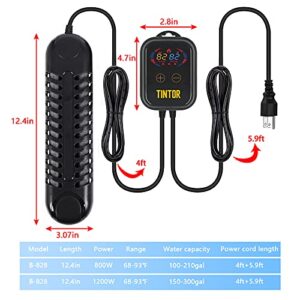 Submersible Aquarium Heater, 800W/1200W fish tank heater, double tube heating, rapid heating and energy saving, LED digital temperature controller, suitable for sea water and fresh water(1200W)