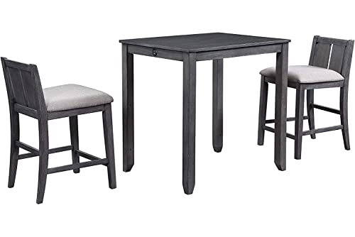 New Classic Furniture Heston Storage Counter Table Set with Two Chairs, 36-Inch, Gray