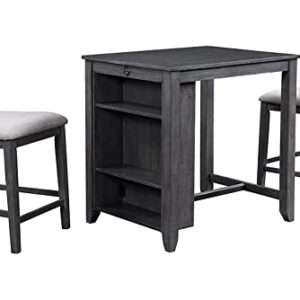 New Classic Furniture Heston Storage Counter Table Set with Two Chairs, 36-Inch, Gray