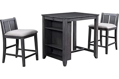 New Classic Furniture Heston Storage Counter Table Set with Two Chairs, 36-Inch, Gray