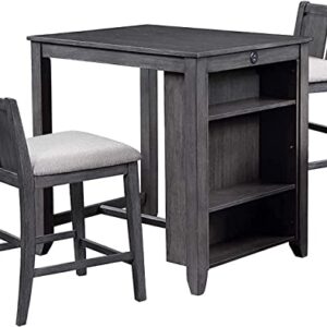 New Classic Furniture Heston Storage Counter Table Set with Two Chairs, 36-Inch, Gray