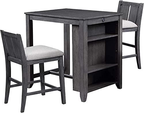 New Classic Furniture Heston Storage Counter Table Set with Two Chairs, 36-Inch, Gray