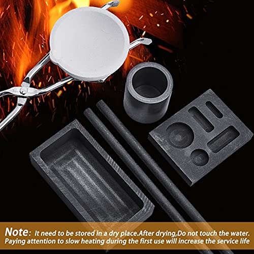 7 Pieces Graphite Torch Melting Casting Kit, Including 2 Graphite Crucible Stir Stick, Graphite Casting Mould 5-in-1 Graphite Casting Ingot Mould, Quartz Crucible, Cylindrical Graphite, Tong for Melt