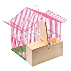 XonyiCos Wood Bird Nest for Cage, Parrot Nest Breeding Box, Pet House for Parakeet Budgie Cockatiel Lovebirds, Nesting Box with Perches, Feeder, Waterer, Natural Coconut Fiber (M(5.1x5.1x9.6in))