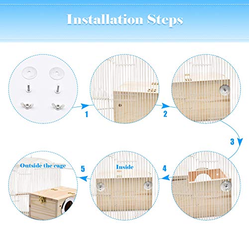 XonyiCos Wood Bird Nest for Cage, Parrot Nest Breeding Box, Pet House for Parakeet Budgie Cockatiel Lovebirds, Nesting Box with Perches, Feeder, Waterer, Natural Coconut Fiber (M(5.1x5.1x9.6in))