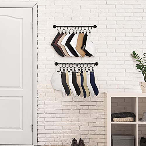 Viklluyr Hat Wall Rack Cap Organizer: Baseball Hat Racks Display Holder with 20 Hooks - Modern Metal Black Hats Storage Wall Mounted Caps Hanger Set of 2 for Closet Door Bedroom Entryway Laundry