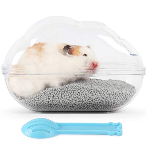 BUCATSTATE Sand Bath Container for Hamster Large Transparent Hamster Toilet with Scoop Dwarf Sandbox Dust Bathtub Small Animals Bathroom Hamster Cage Accessories (Transparent, Large)