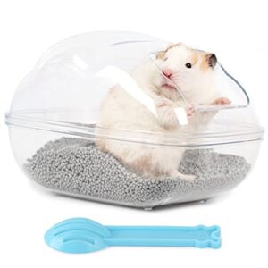 BUCATSTATE Sand Bath Container for Hamster Large Transparent Hamster Toilet with Scoop Dwarf Sandbox Dust Bathtub Small Animals Bathroom Hamster Cage Accessories (Transparent, Large)