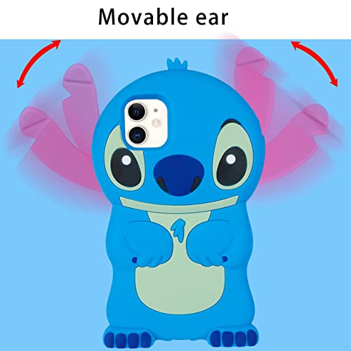 Lupct Blue Silicone Case for iPhone 11 3D Cartoon Animal Cute Funny Soft Cases Kawaii Character Cover, Fun Cool Skin Shell for Kids Teens Girls Boys for iPhone 11