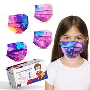 kids size disposable face masks, tie dye masks for boys girls individually wrapped, childrens cute face mask with design, colored sport face cover mask for school, small breathable kids mask for petite face - 50 packs