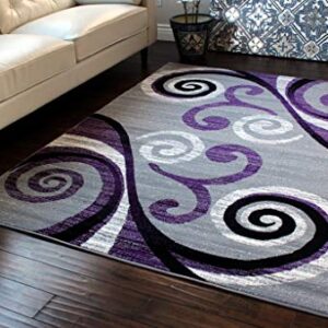 Masada Rugs, Stephanie Collection Area Rug Modern Contemporary Design 1100 Grey White Black Purple (8 Feet X 10 Feet)