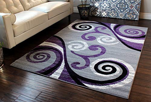 Masada Rugs, Stephanie Collection Area Rug Modern Contemporary Design 1100 Grey White Black Purple (8 Feet X 10 Feet)