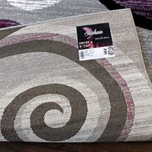 Masada Rugs, Stephanie Collection Area Rug Modern Contemporary Design 1100 Grey White Black Purple (8 Feet X 10 Feet)