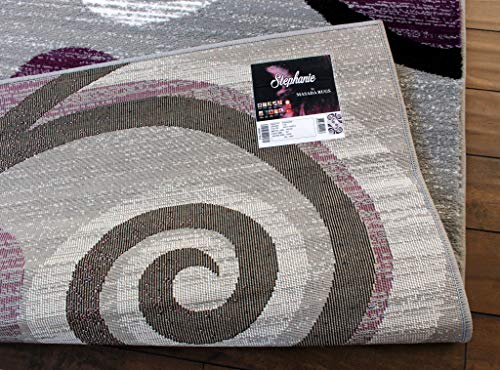 Masada Rugs, Stephanie Collection Area Rug Modern Contemporary Design 1100 Grey White Black Purple (8 Feet X 10 Feet)