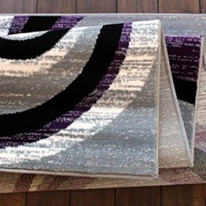 Masada Rugs, Stephanie Collection Area Rug Modern Contemporary Design 1100 Grey White Black Purple (8 Feet X 10 Feet)