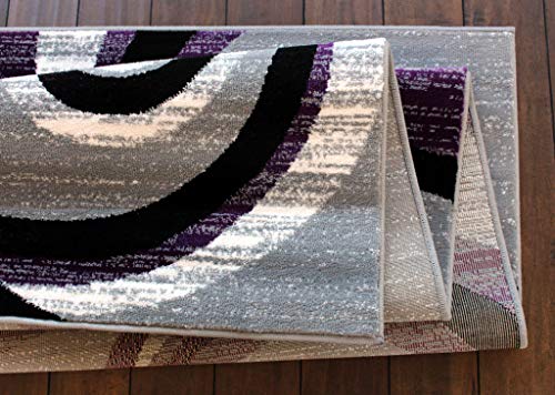 Masada Rugs, Stephanie Collection Area Rug Modern Contemporary Design 1100 Grey White Black Purple (8 Feet X 10 Feet)