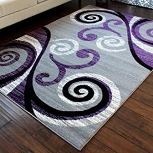 Masada Rugs, Stephanie Collection Area Rug Modern Contemporary Design 1100 Grey White Black Purple (8 Feet X 10 Feet)