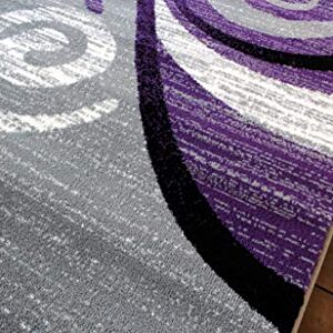 Masada Rugs, Stephanie Collection Area Rug Modern Contemporary Design 1100 Grey White Black Purple (8 Feet X 10 Feet)