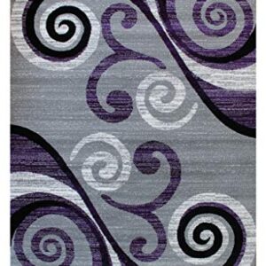 Masada Rugs, Stephanie Collection Area Rug Modern Contemporary Design 1100 Grey White Black Purple (8 Feet X 10 Feet)