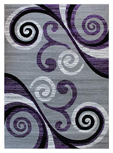 Masada Rugs, Stephanie Collection Area Rug Modern Contemporary Design 1100 Grey White Black Purple (8 Feet X 10 Feet)