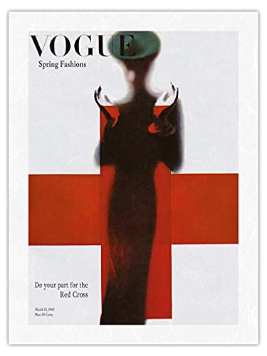 Fashion Magazine - March 15, 1945 - Red Cross Spring Issue - Vintage Magazine Cover by Erwin Blumenfeld - Premium Unryu Rice Paper Art Print 18 x 24 in