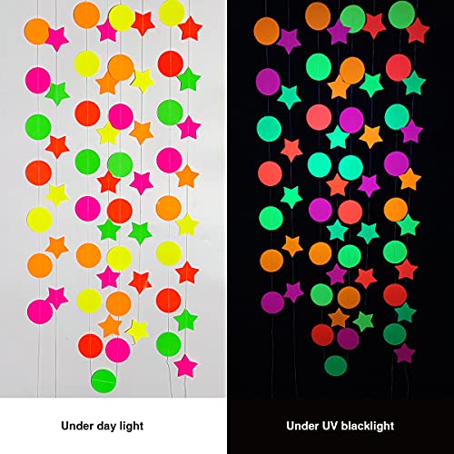 UNIIDECO Over 70 Pieces Glow In The Dark Party Supplies, Neon Paper Decorations, Candyland Birthday Kit, Euphoria Black Light Blacklight Room Decor, Garland Streamers Decoration Backdrop Accessories