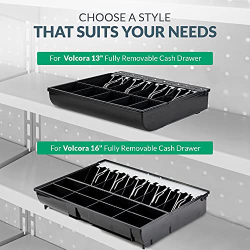 Cash Drawer Tray - 11.7 x 10.3 x 2.3 Inch Cash Register Insert - 4 Bill / 5 Coin Replacement Cash Tray for Volcora 13” Fully-Removable Drawers - Stainless Steel Currency Compartment Money Storage