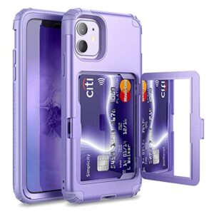 welovecase iphone 11 wallet case for women defender credit card holder cover with hidden mirror three layer shockproof heavy duty protection all-round protective case for iphone 11 light purple