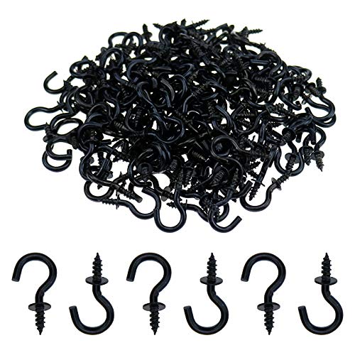 Mini Ceiling Screw Hooks, 200 Pieces 1/2 Inch Cup Hooks Screw-in Hooks for Hanging Plants Mug Arts Decorations, Black