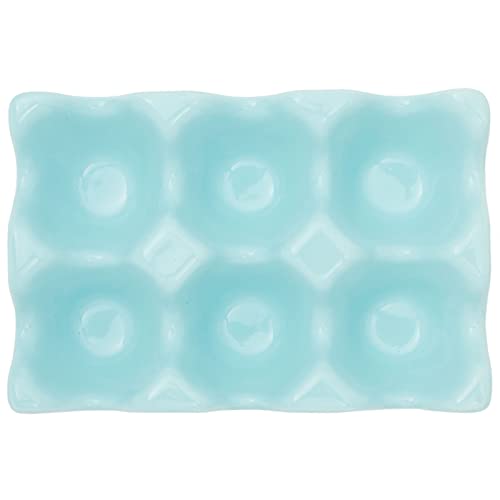 2 Pack Ceramic Half Dozen Egg Tray Holder for Countertop, Refrigerator, Porcelain Egg Carton Holds 6 Chicken Eggs, Hard Boiled Eggs for Easter Egg Painting (Teal)