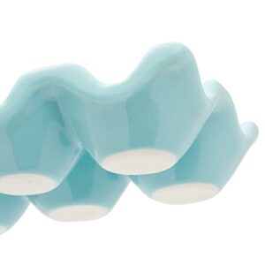 2 Pack Ceramic Half Dozen Egg Tray Holder for Countertop, Refrigerator, Porcelain Egg Carton Holds 6 Chicken Eggs, Hard Boiled Eggs for Easter Egg Painting (Teal)