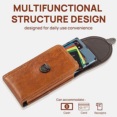 Hengwin Genuine Leather Vertical Cell Phone Holster Samsung Galaxy A72 A52 A12 A32 S21+ S22 Ultra Note 20 Ultra Moto One 5G LG Stylo 6 OnePlus Nord N10 Belt Case Pouch with Belt Clip Loop Holder Brown